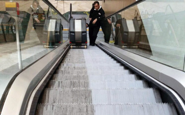 Escalator cleaning with our Step 110 stair cleaning machine